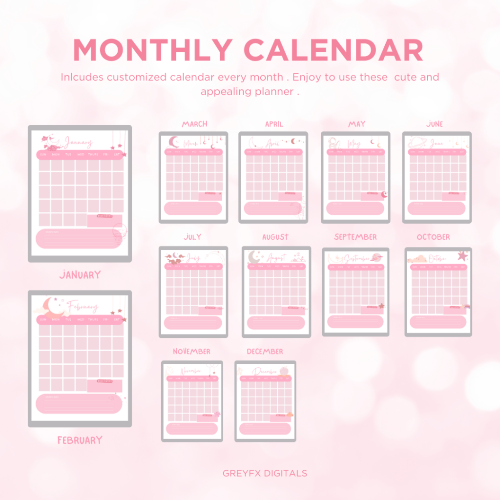 Undated Monthly Planner Template-Boost Productivity - GreyFX Digitals